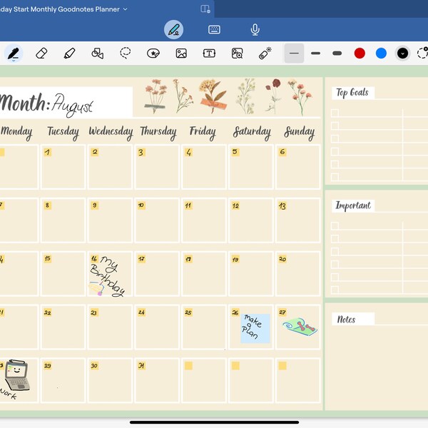 Monthly Planner Goodnotes Template, Undated Monthly Planner, Monthly ...