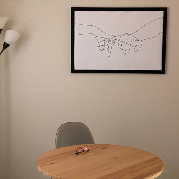 Pinky Swear Printable, One Line Drawing Print, Black White Hands Artwork, Hand Poster, Original ...