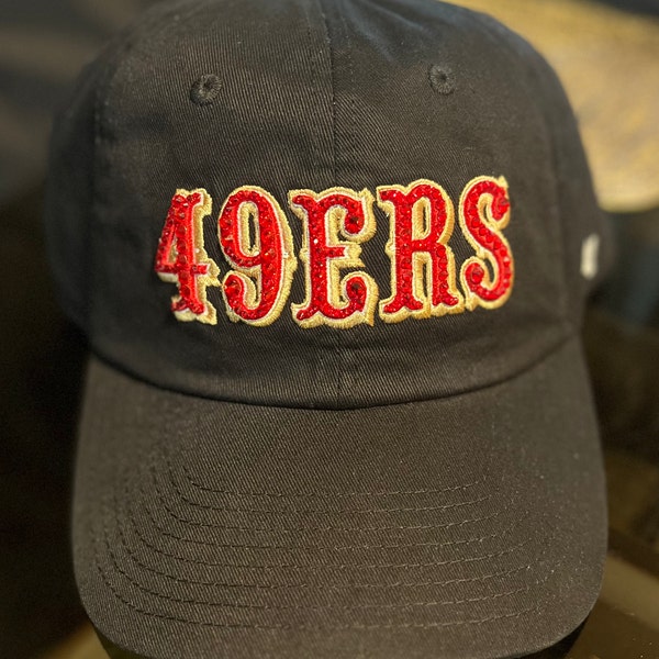 San Francisco SF 49ers Script Bling Black Hat Hand Jeweled SWAROVSKI ...