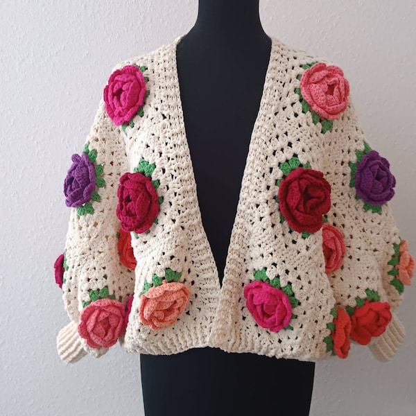 4 Crochet Patterns White Lace Sweater, Rose Garden Jacket, Star ...