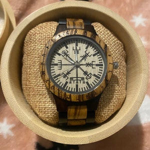 Engraved Thor's Hammer Mjolnir Wooden Watch, Personalized Viking Watch ...