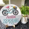 Hello Spring Bicycle Sign, Round Door Hanger Svg, Glowforge Laser Cut ...