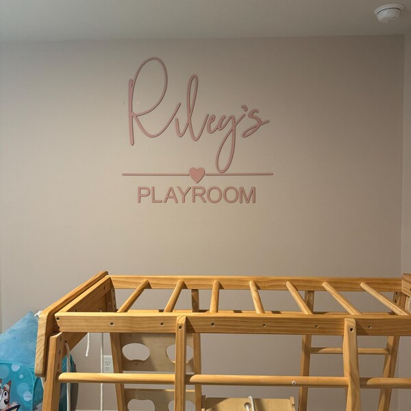 Personalised Playroom Sign – Wooden Wall Script Art, Custom Kids Room ...