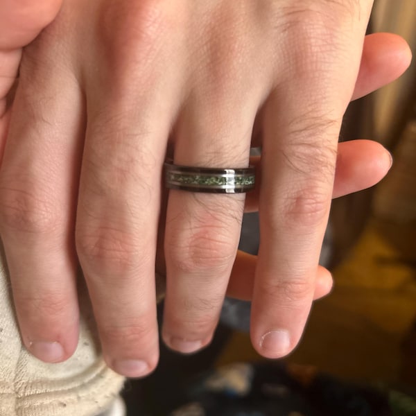 Mens Wedding Band With Burnt Whiskey Barrel and Meteorite, Meteorite ...