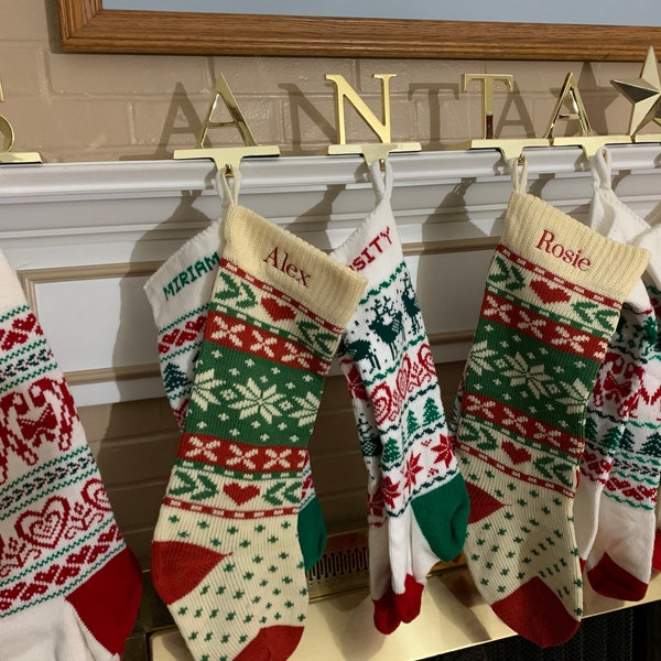 Personalized Knit Stocking, Embroidered Knit Stockings, Red Knit ...