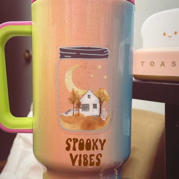 Clear Spooky Vibes Sticker, Mini Fall Landscape Vinyl Decal With Cute ...