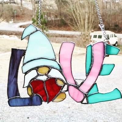 Digital PDF Stained Glass Pattern LOVE and Gnome With Heart - Etsy