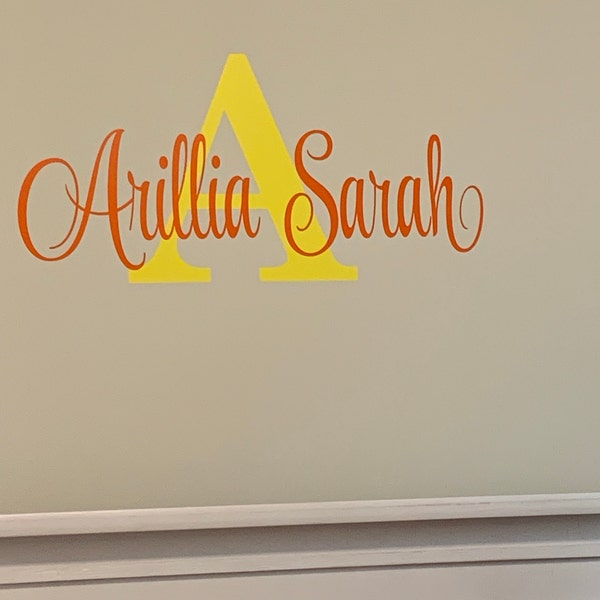 Personalized Name Wall Decal Girl Monogram Initial Fancy Cursive Name ...