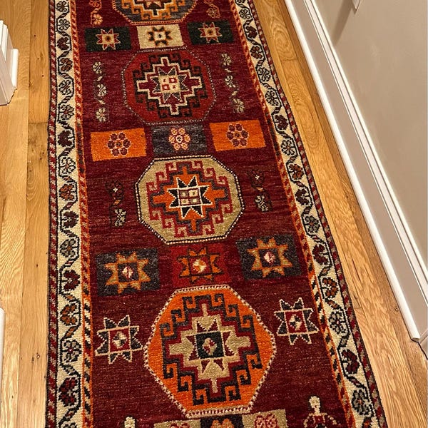 2'9x9'5 Ft, BOHEMIAN, Beige Brown Runner, Turkish Runner Rug, Vintage ...