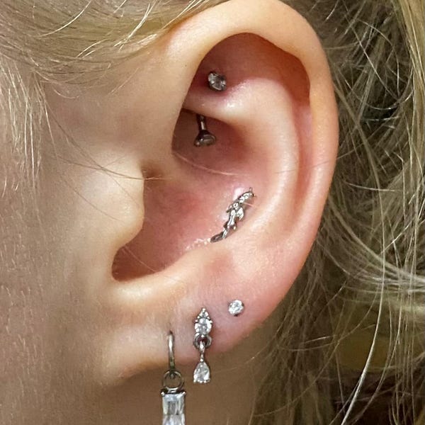 Titanium Vertical Dangle Hidden Helix Piercing, Threaded Flat Back Stud ...
