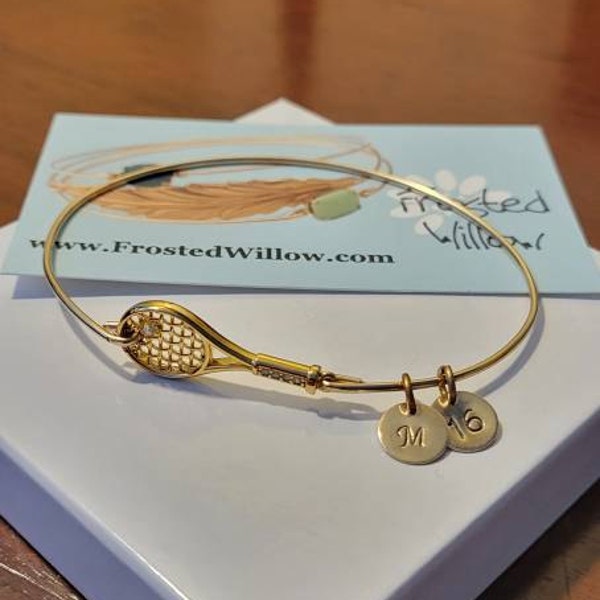 Tennis Bangle Bracelet Tennis Racket Charm 24k Gold Plated Rhinestone ...