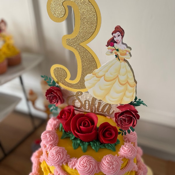 Princess Belle Personalized Cake Topper, Beauty and the Beast Party ...
