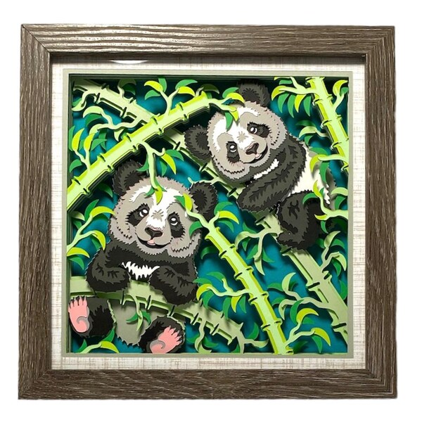 3D SVG Baby Panda Bears Shadow Box, 3D SVG Panda, 3D Bamboo Svg, Baby ...