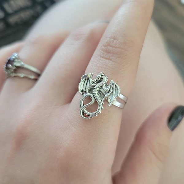 Dragon Ring / Adjustable Silver Dragon Ring Renaissance Faire Costume ...