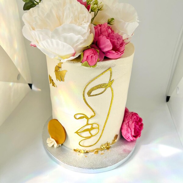 Line Art Face Topper, Art Cake Charm, Abstract Face Cake Topper, Face ...