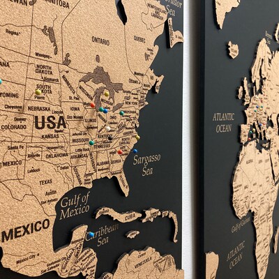 World Map Push Pin World Map Wall Art Wooden Travel Map - Etsy