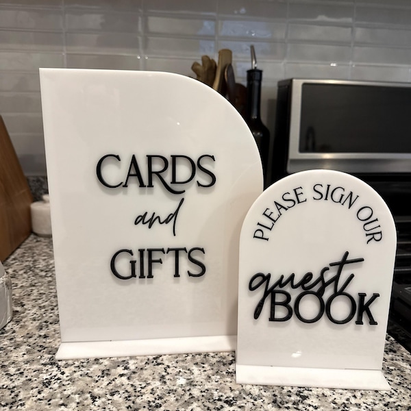 Frosted Arch Acrylic Duo Sign, Cards and Gifts Sign, Guestbook Sign ...