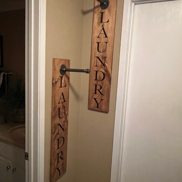Laundry Sign With Hanging Pole | Rustic Laundry Room Hanger | Farmhouse ...