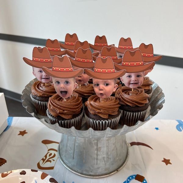 COWBOY Hat Face Cupcake Toppers,cupcake Toppers , Cowboy Hat, Cupcake ...