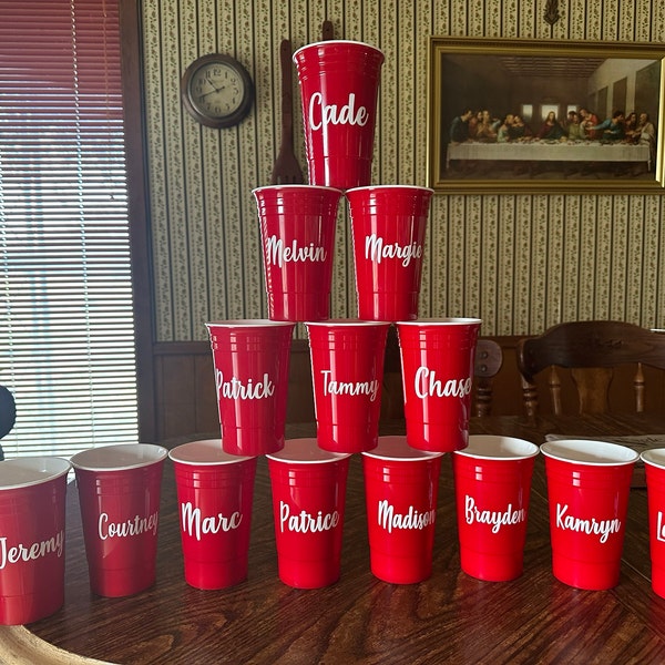 Personalized Red Party Cup, Plastic Double Walled Cup, Party Favors ...