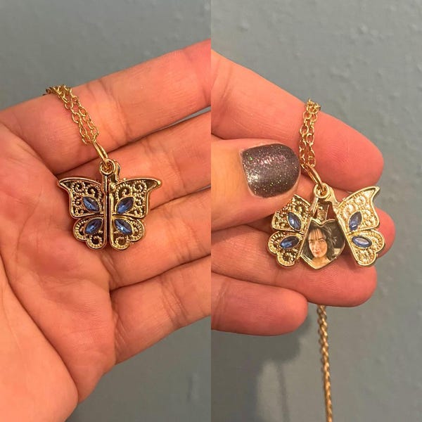 Butterfly Locket Necklace With Photo for Women, Custom Photo Locket ...