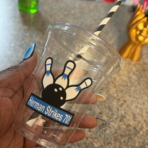 Personalized Movie Themed Party Cups With Striped Straws and Lids ...