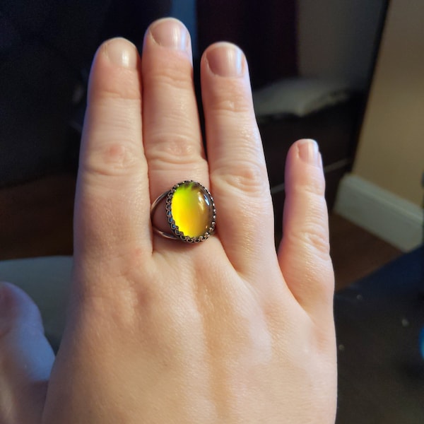 Large Silver Oval Mood Ring | Color Changing Ring | Real Silver Mood ...
