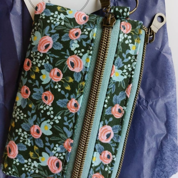 Cotton Double Zip Wallet, Coin & Card Pouch, Zipper Pouch, Keychain ...