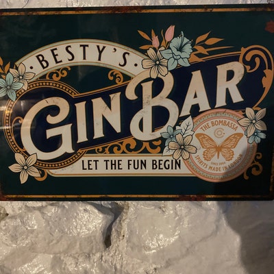 Personalised Gin Bar Sign Metal Wall Door Shelf Accessory, Vintage ...
