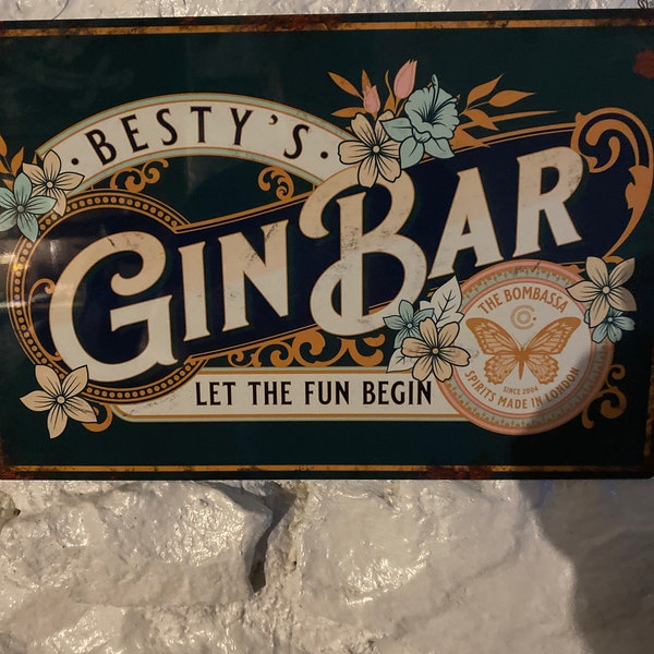 Personalised Gin Bar Sign Metal Wall Door Shelf Accessory, Vintage ...