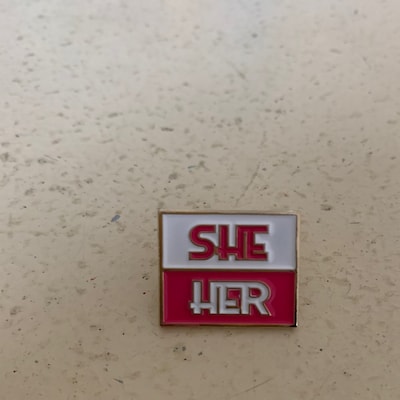 She/her Square Retro Pronoun Enamel Pin - Etsy
