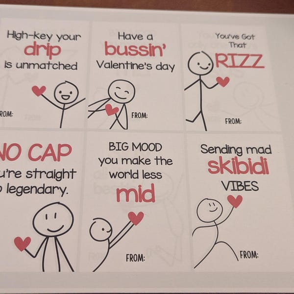 Slang Kids Valentine's Day Cards, Funny Printable Classroom Gift, 6-7 ...
