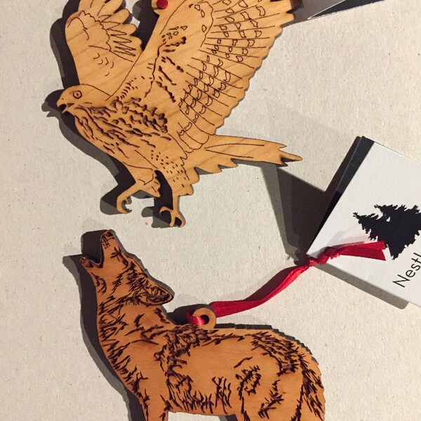 Red-tailed Hawk Ornament - Engraved Red-tailed Hawk Flying Black Cherry ...