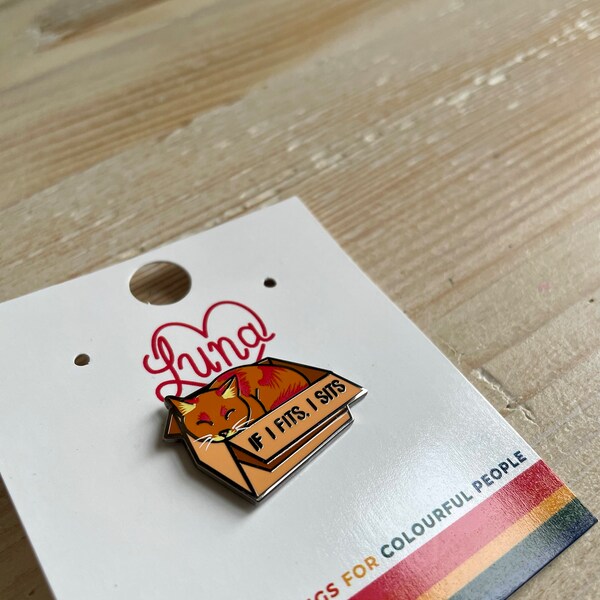 If I Fits I Sits Ginger Cat Pin Badge • Cute Cat in Box Enamel Pin ...