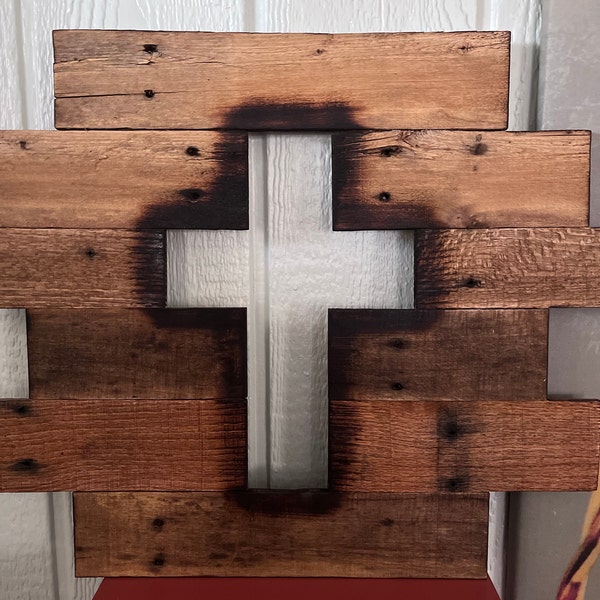 Rustic Reclaimed Wood Burnt Cross Wall Hanging - Etsy
