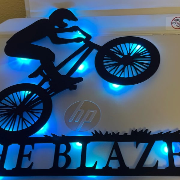 Custom BMX Bike Metal Wall Art LED Light, Personalized Bicycle Racing ...