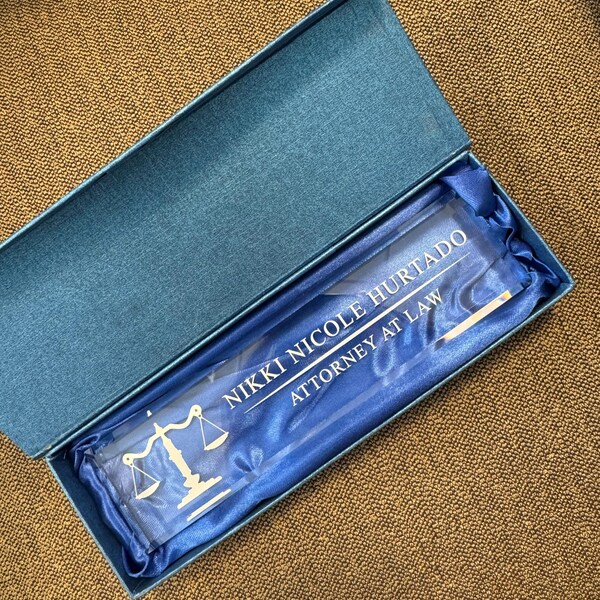 Attorney Glass Office Desk Name Plate, Clear JD Judge Nameplate, Lawyer ...