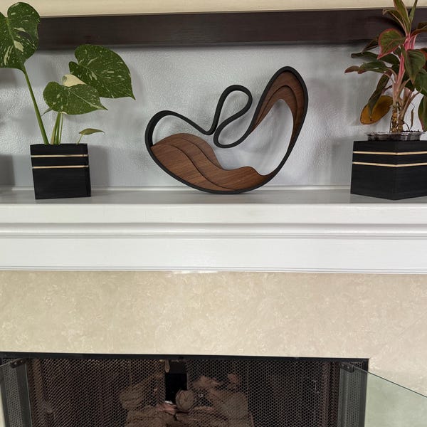 Walnut Abstract Wood Sculpture Art Table Top - Minimalist Book Shelf ...
