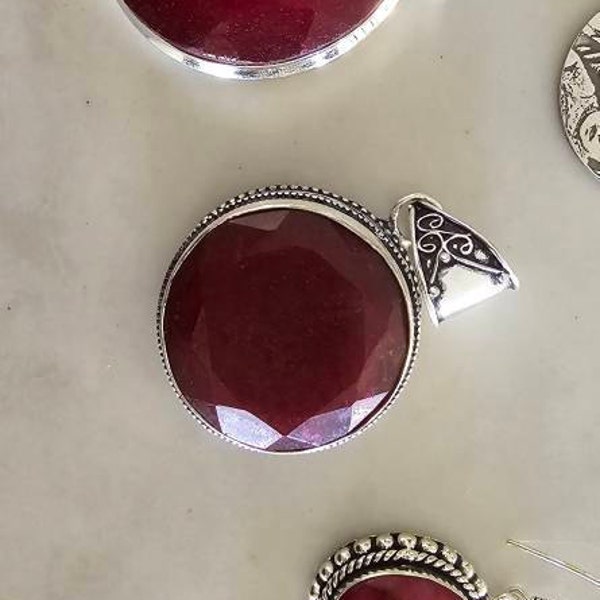 Kashmir Red Ruby Pendant 925 Sterling Silver Pendant Kashmir Red Ruby Gemstone Pendant Handmade ...