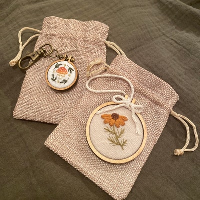 Wax Flower Embroidery Keychain - Etsy