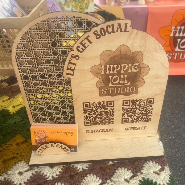 Retro QR Code Keychain • Scannable & Portable Fob • Wooden Maple Boho ...