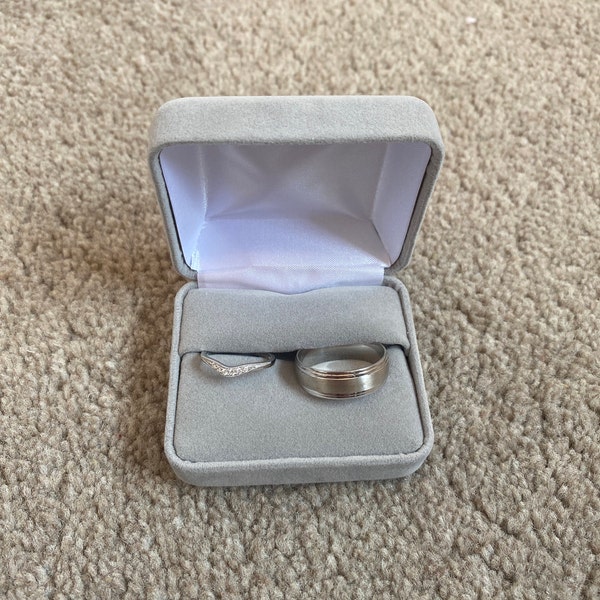 Light Grey Double Ring Box - Velvet Double Ring Box - Couple Ring Box ...