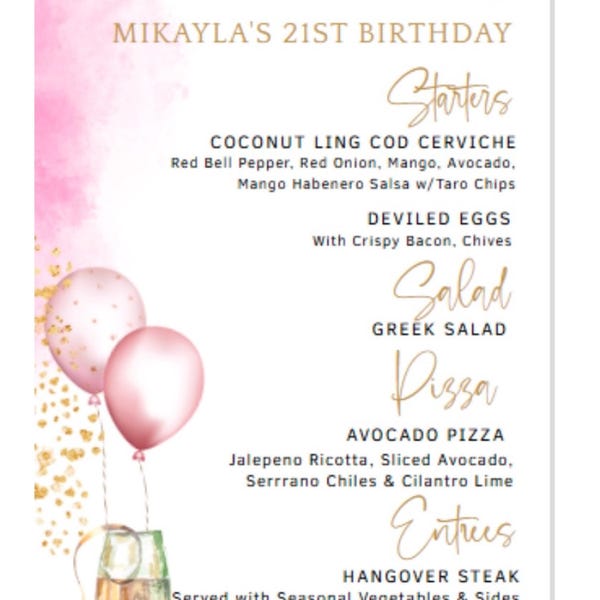 Pink Birthday Menu Template, Candy Pink Menu Card, Editable Table Menus ...