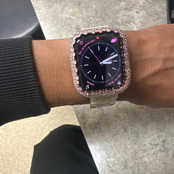 Silver Apple Watch Case Large 3.5mm Lab Diamonds Bezel Apple Watch ...