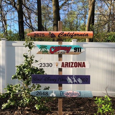 INDIVIDUAL Mileage Fantasy Directional Mile Marker Worn Wood Signs Hand ...