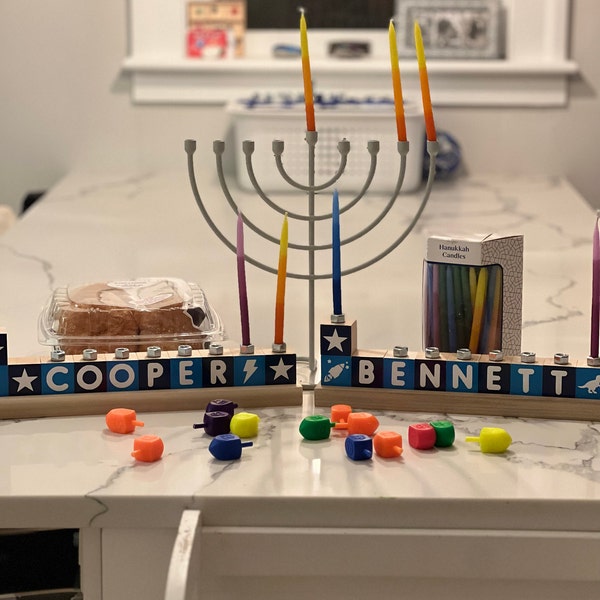 Children Menorah, Children's Personalized Wood Block Menorah, Boy ...