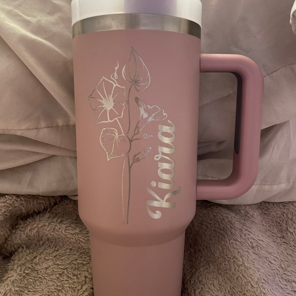 Personalized 40oz Tumbler With Handle and Straw, Custom Name Birth ...