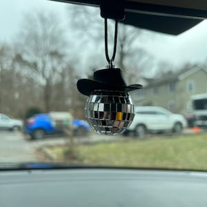 Black Cowboy Hat Disco Ball Car Hanging Rear View Mirror Accessory L ...