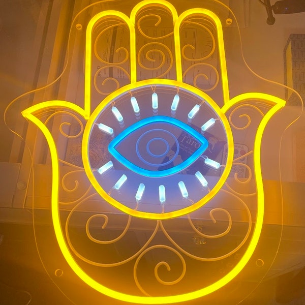 Custom Hamsa Hand Neon Sign, Evil Eye Decor - Etsy