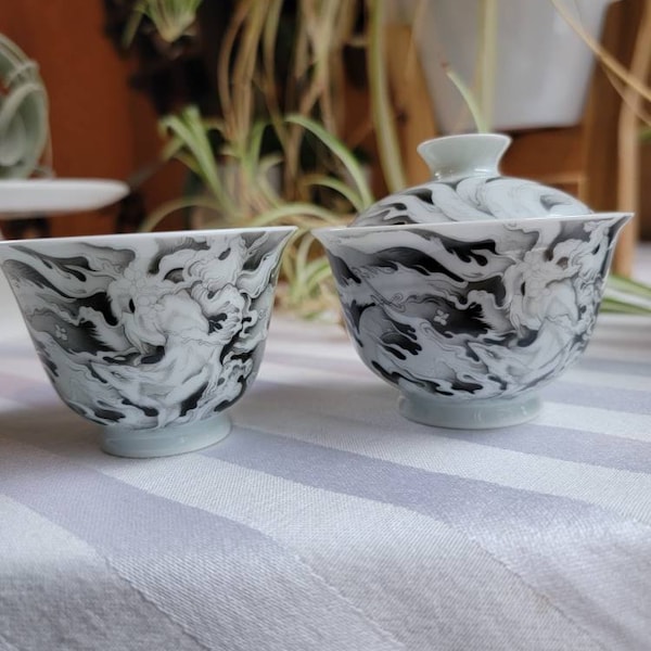Hand-painted White Tiger Gaiwan Tea Set - Exquisite Chinese Porcelain ...